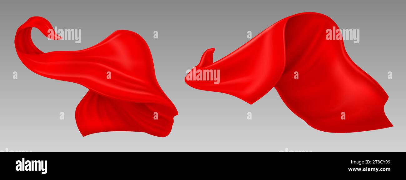 Flying and floating in air ribbon of red silk cloth. Realistic vector ...