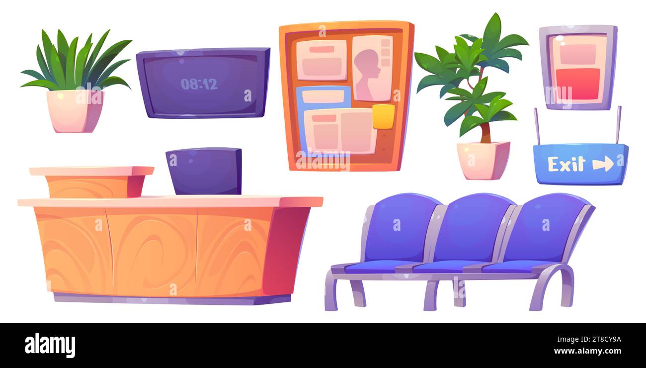 Interior elements of hospital reception - cartoon vector set of ...