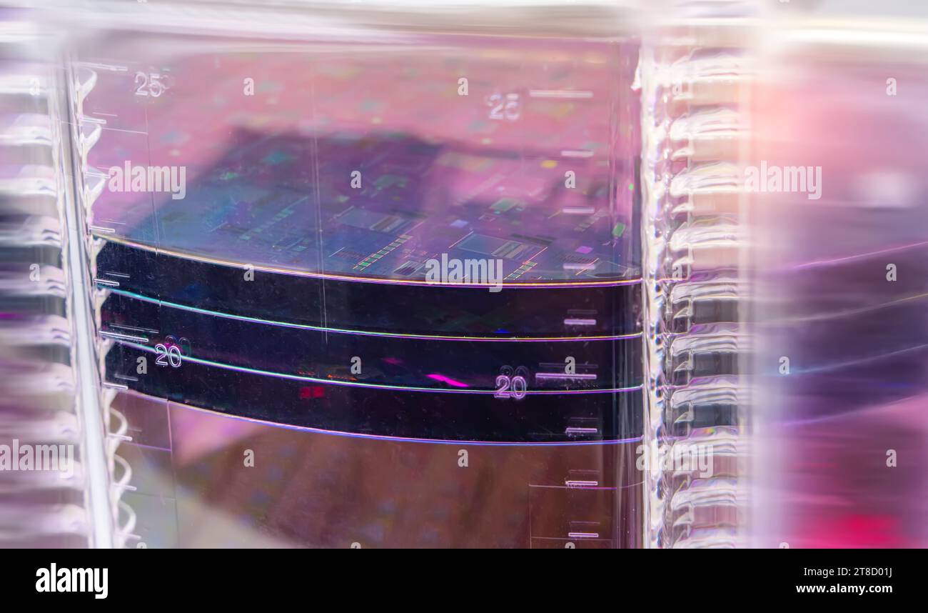 Silicon Wafer Under Cleanroom Fabrication in plastic holder box Stock ...