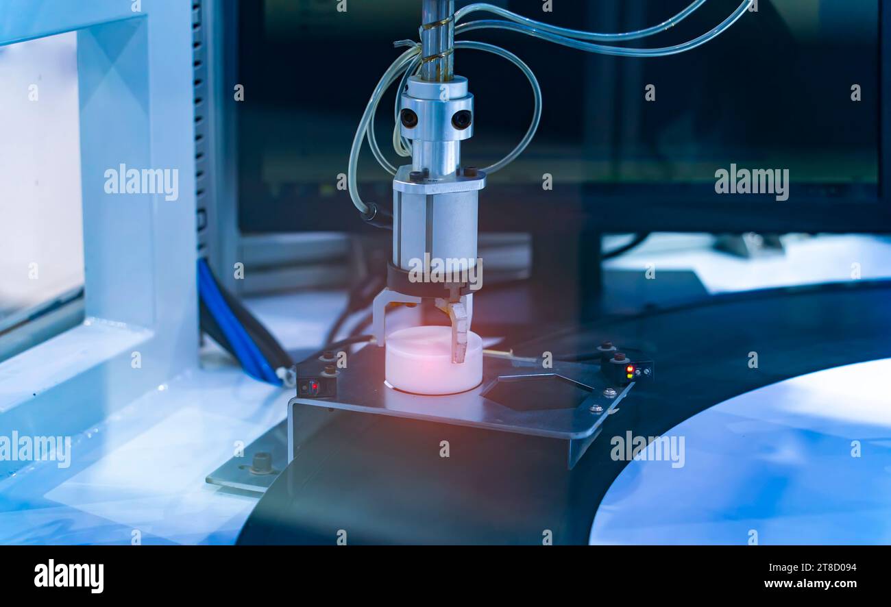 transducer on industrial machine robot in assembly line working in ...