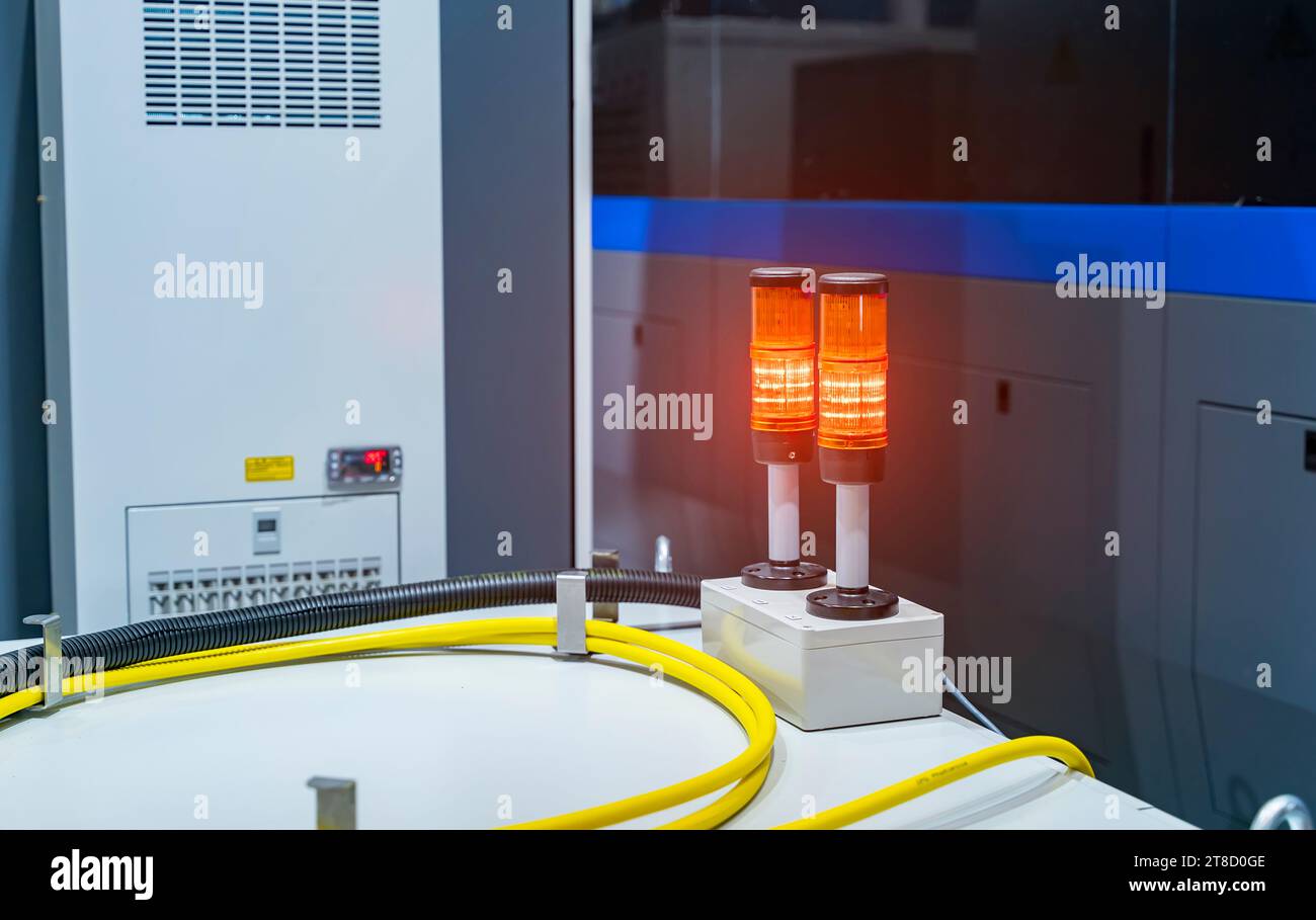 Warning light alarm for machine working. Status lamp of the machine in ...