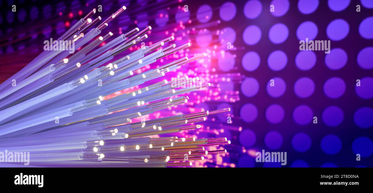 Fiber optics network cable on technology background Stock Photo - Alamy