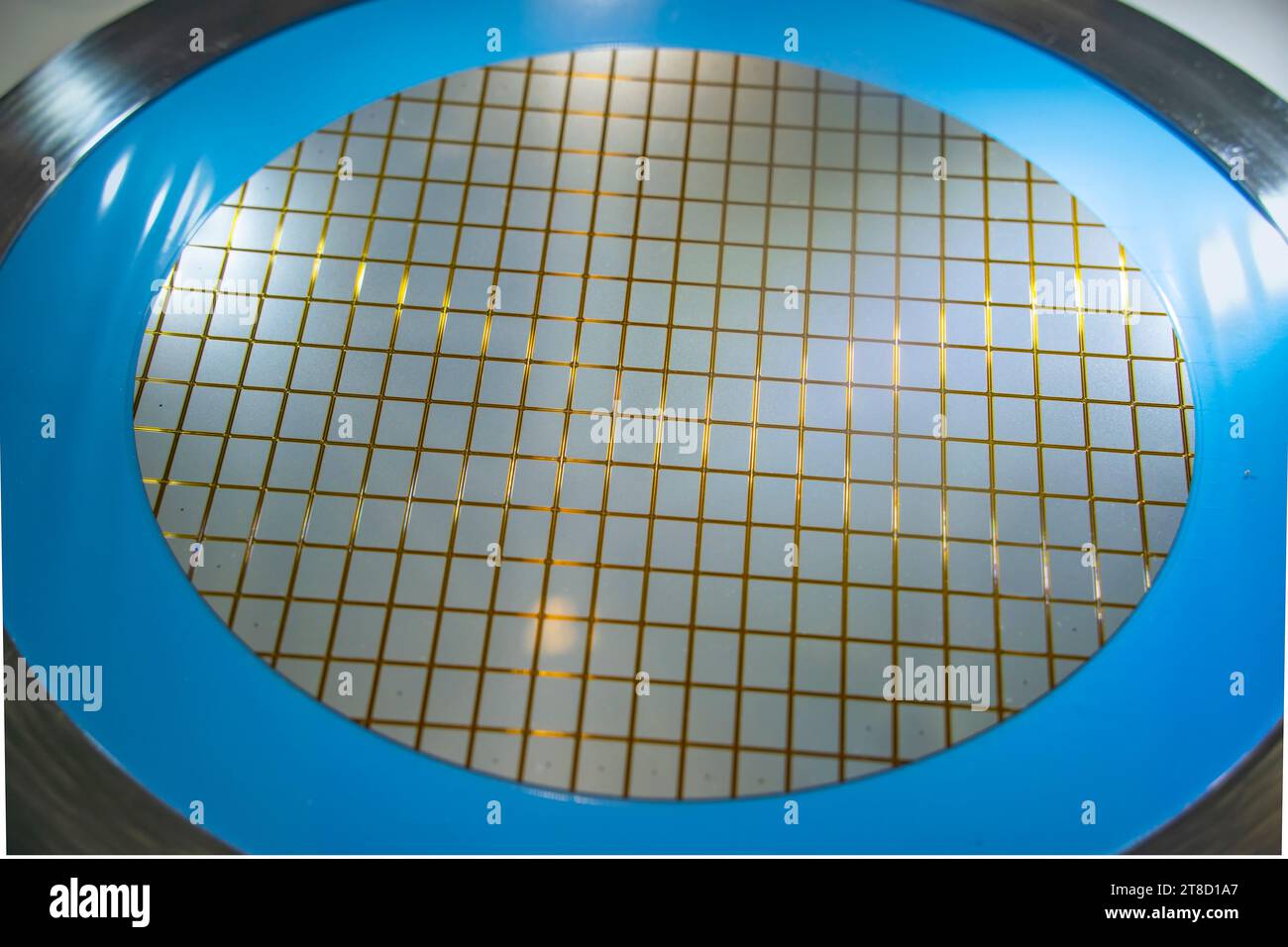 Silicon Wafers with microchips used in electronics for the fabrication of integrated circuits ...