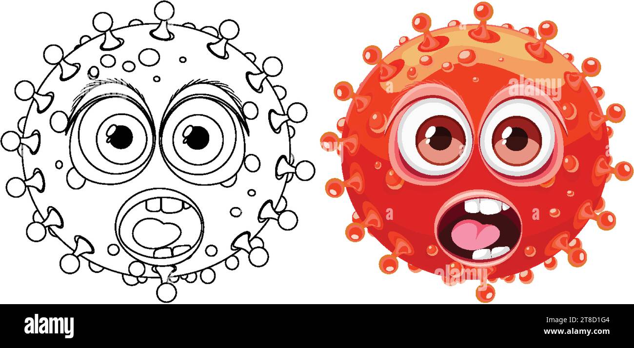 A vector cartoon illustration of a red bacteria germ virus monster ...