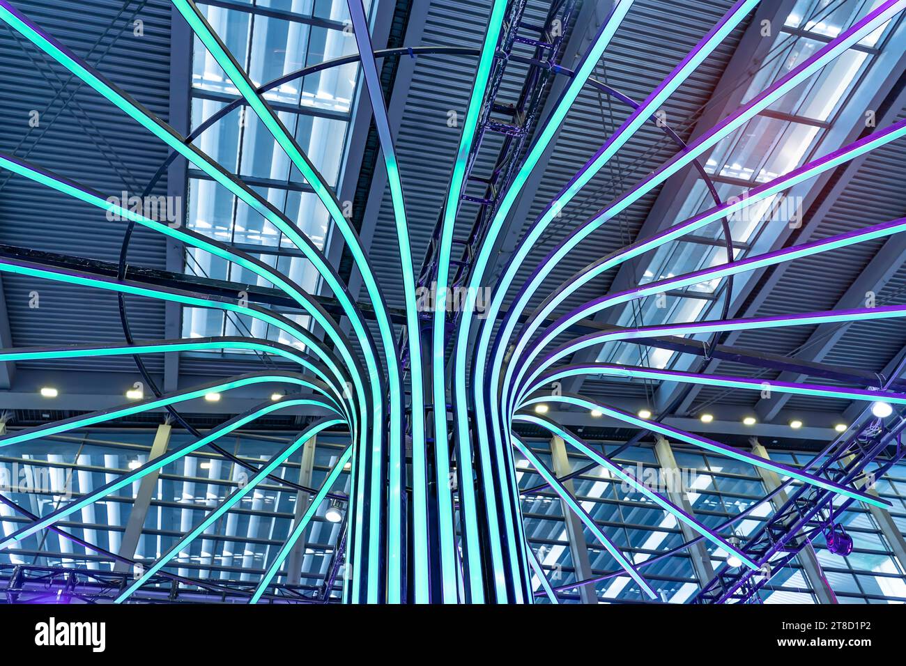 round blue hall with light strips Stock Photo - Alamy