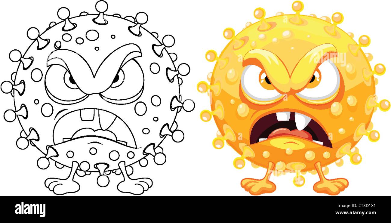 Coloring page featuring a quirky yellow germ virus monster Stock Vector ...