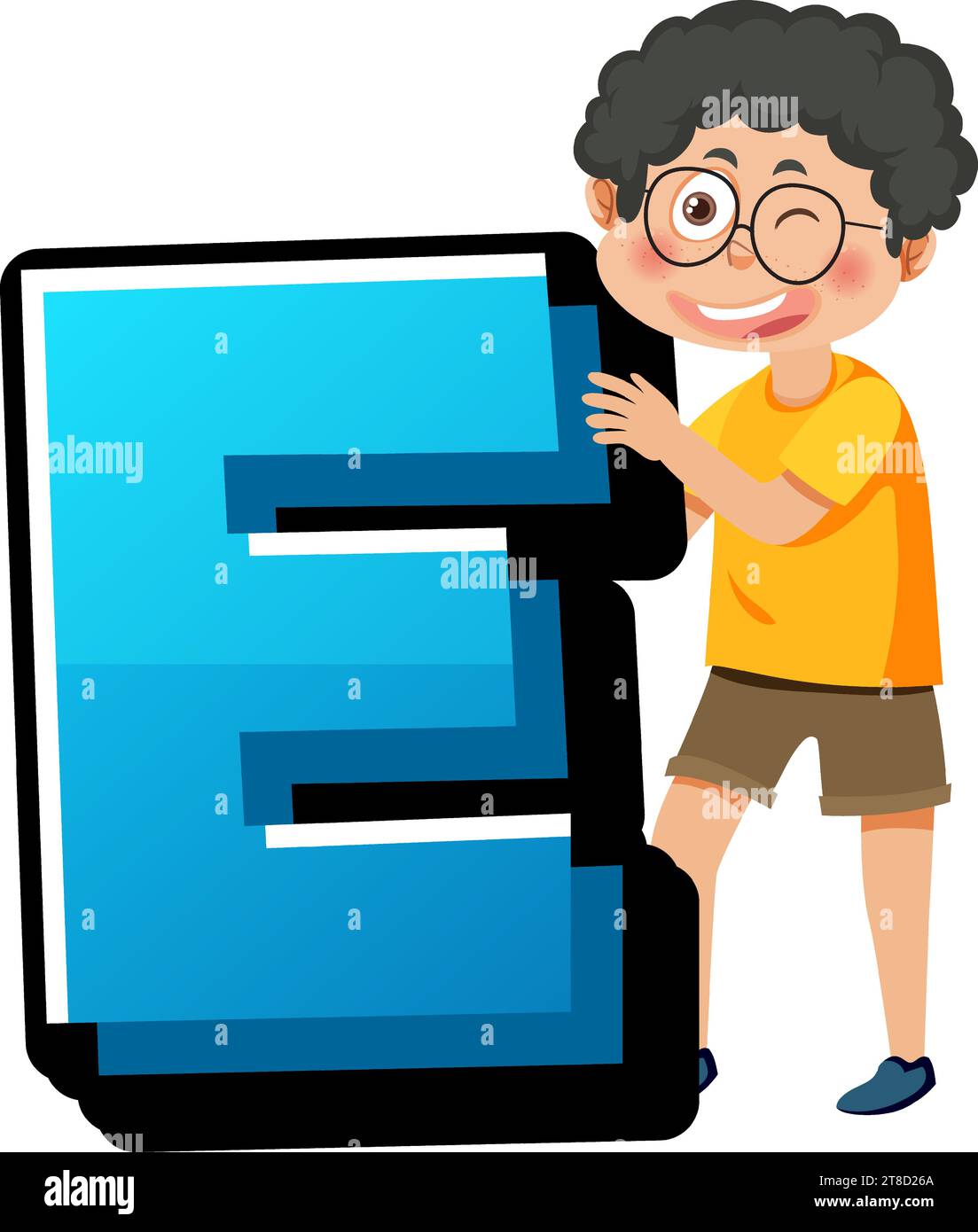 Vector cartoon illustration of English letters E alphabet font with boy ...