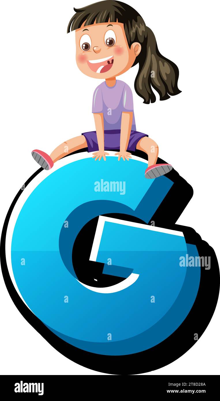 Colorful vector illustration of English letter G with cute boy and girl ...