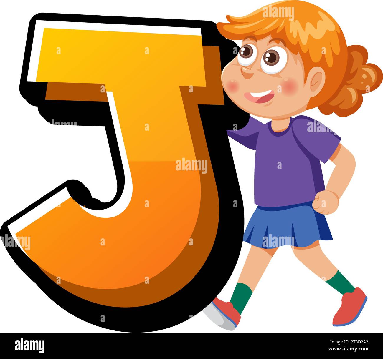 Colorful vector illustration of English letter J with boy and girl ...
