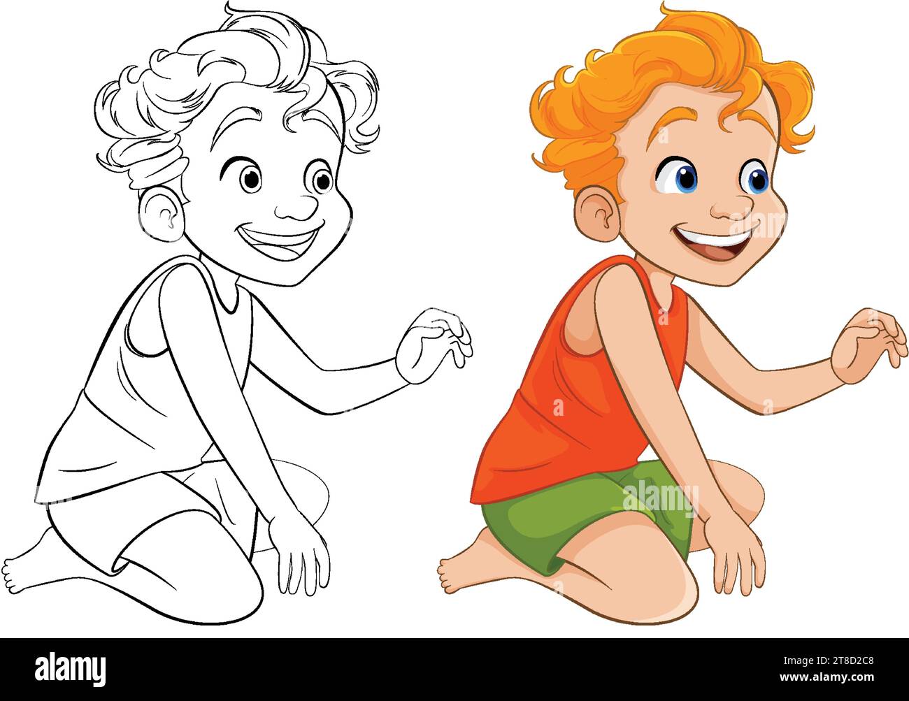 Vector cartoon character of a happy boy sitting, with an outline for ...