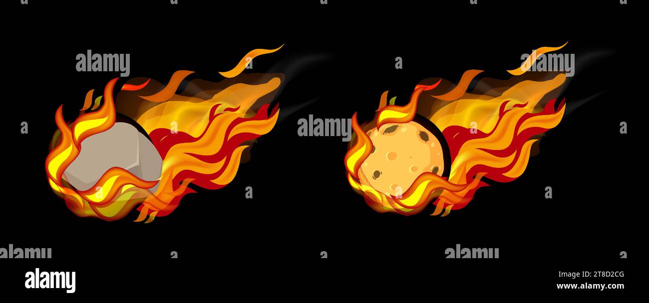 Vibrant vector cartoon depicting comets, asteroids, and meteors ...