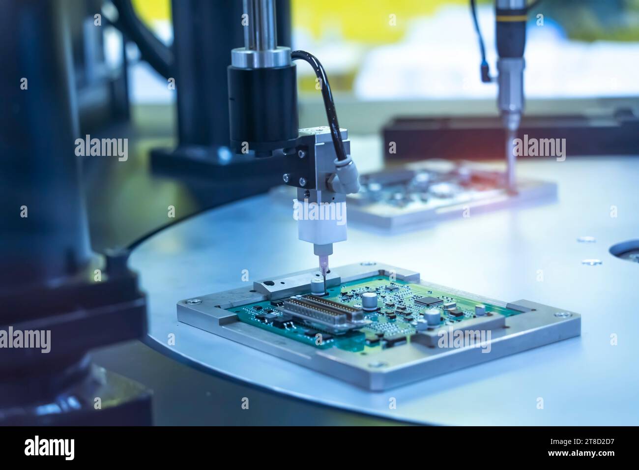 Robot holding glue syringe Injection on pcb Stock Photo - Alamy