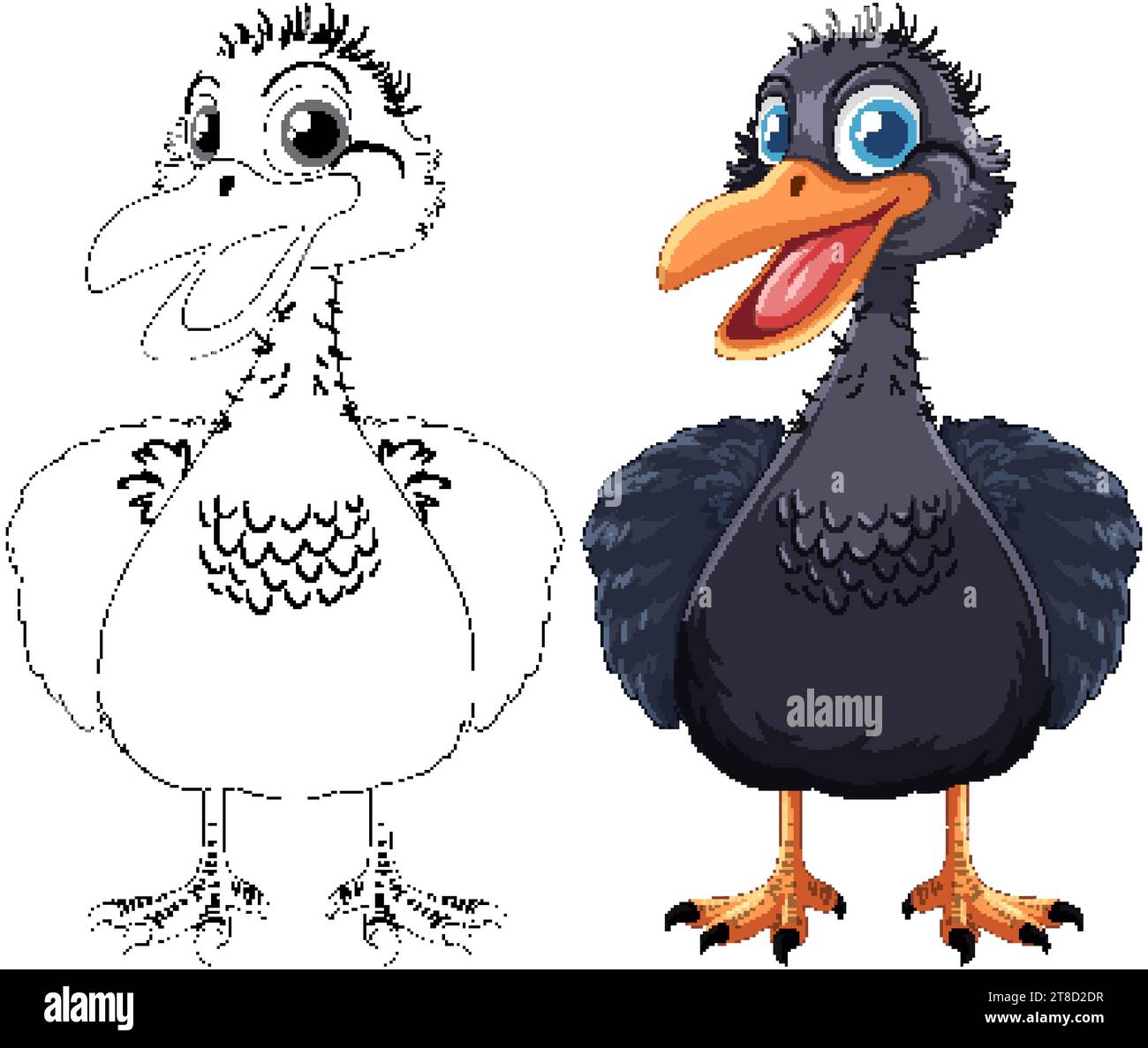 A cartoon outline of a cute emu bird smiling, isolated on a white ...