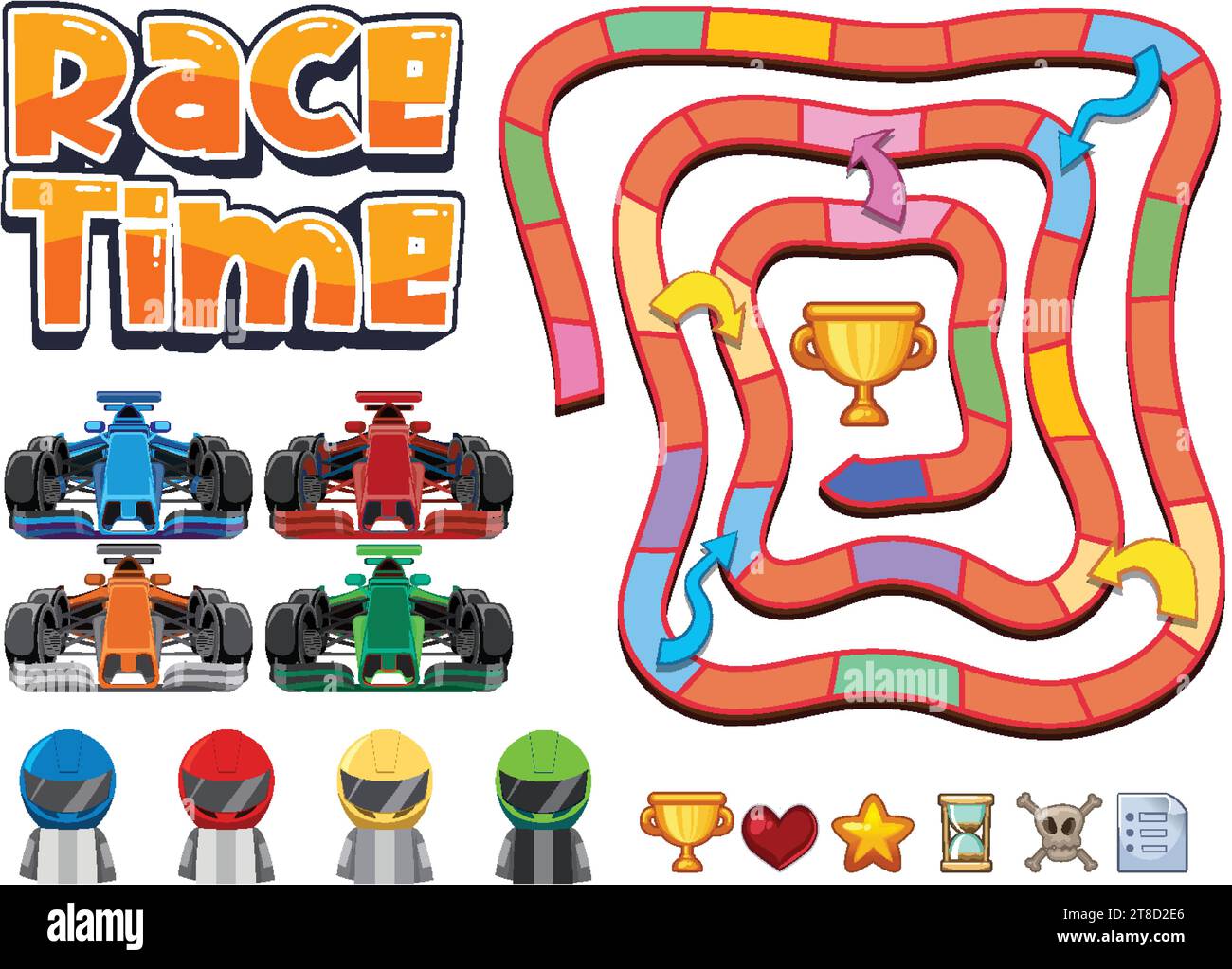 A vector cartoon illustration of a maze game with a car racing theme ...