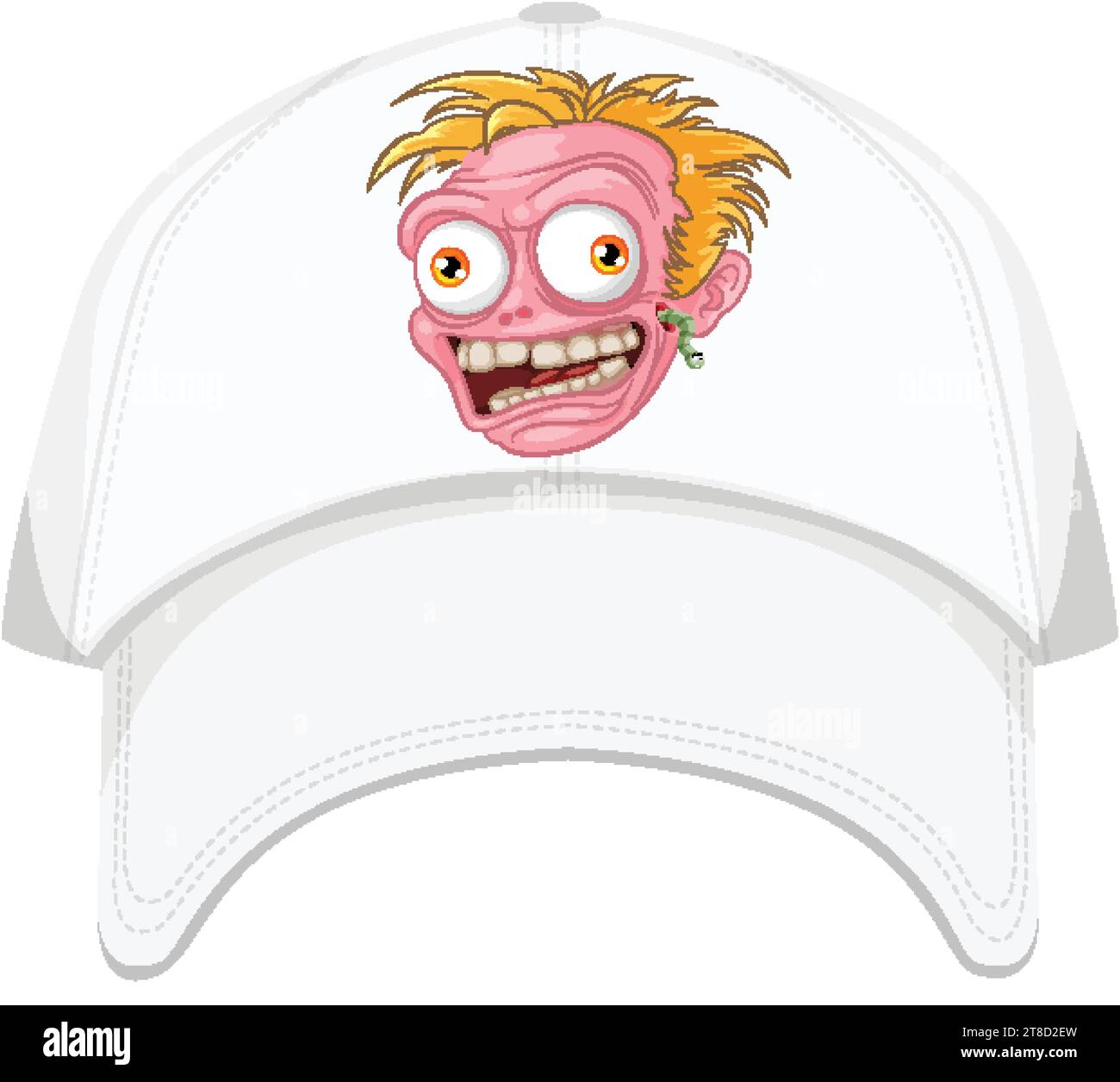 A vector cartoon illustration of a wild zombie head screening on a cap ...
