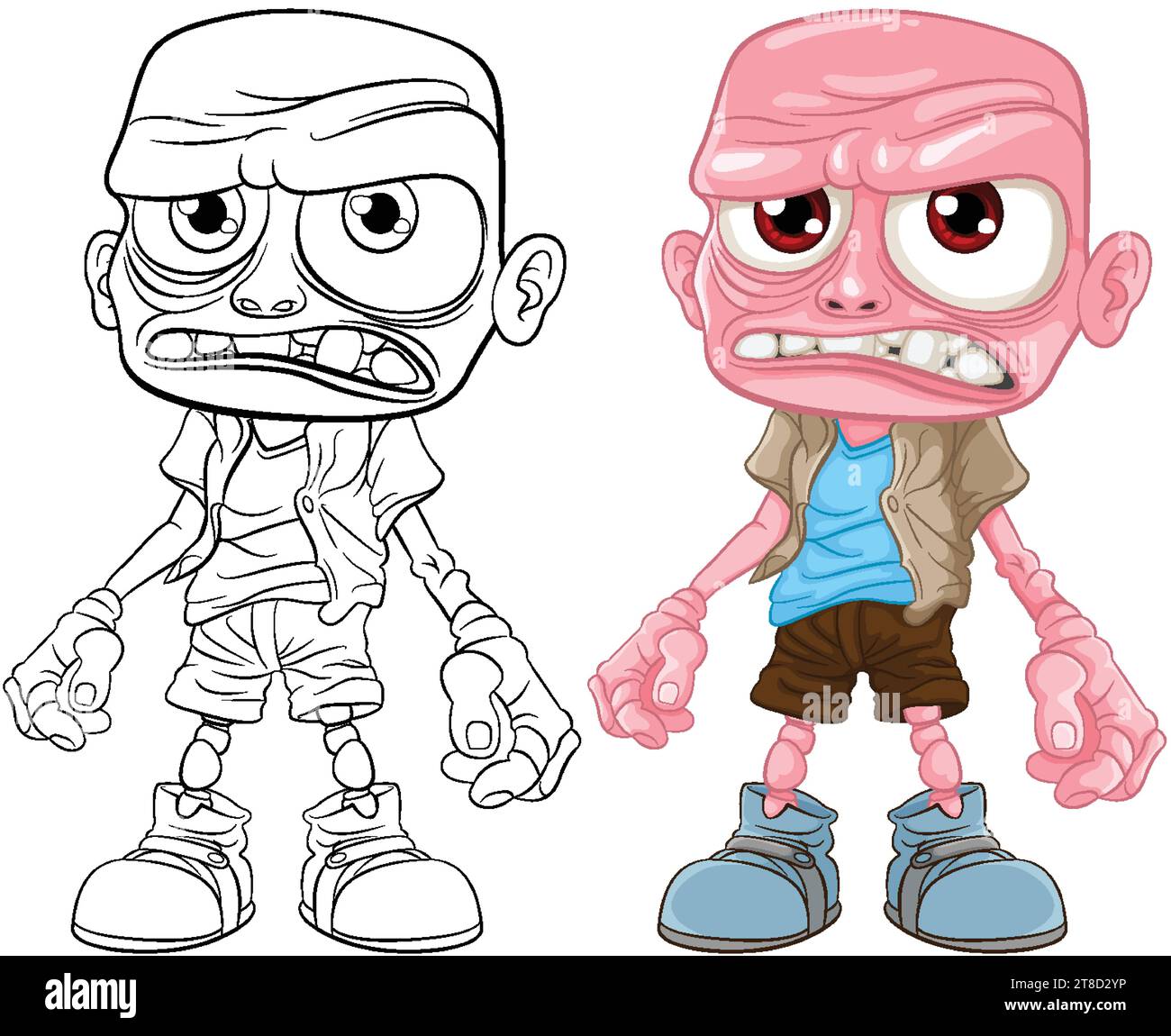 A grumpy zombie man with a bald head in a cartoon illustration style ...