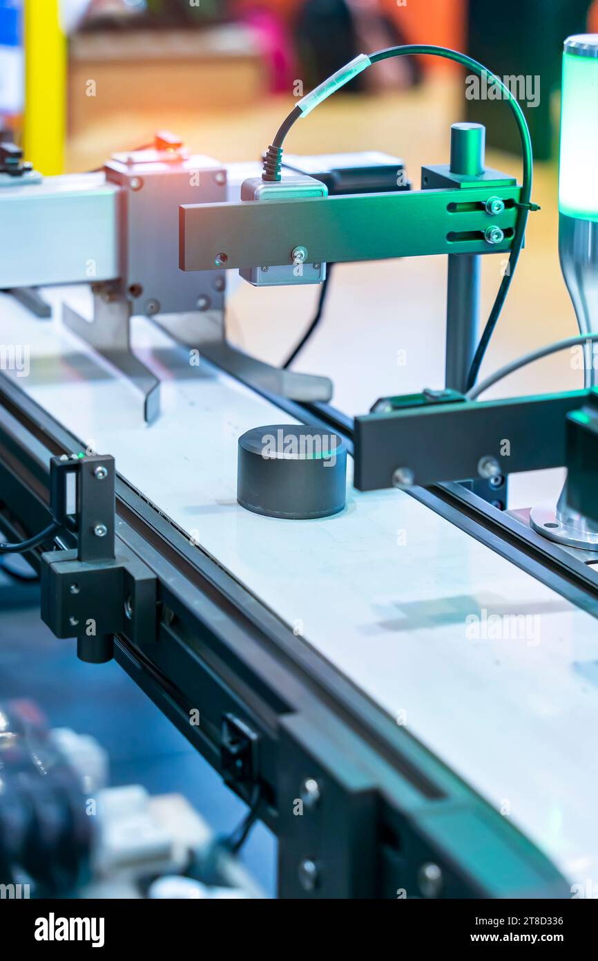 transducer on industrial machine robot in assembly line working in ...