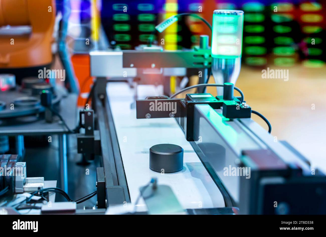 Transducer On Industrial Machine Robot In Assembly Line Working In Factory Smart Factory