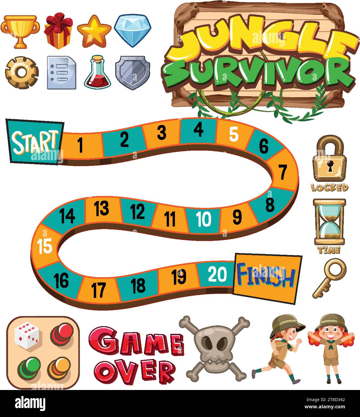 A fun-filled jungle-themed board game template for adventure ...