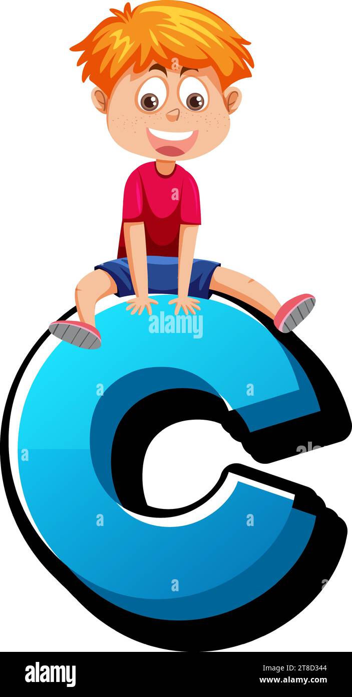 Vector cartoon illustration of English alphabet C with boy and girl ...