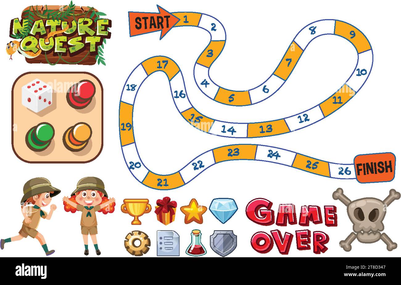 A vector cartoon illustration of a jungle-themed Snakes and Ladders ...