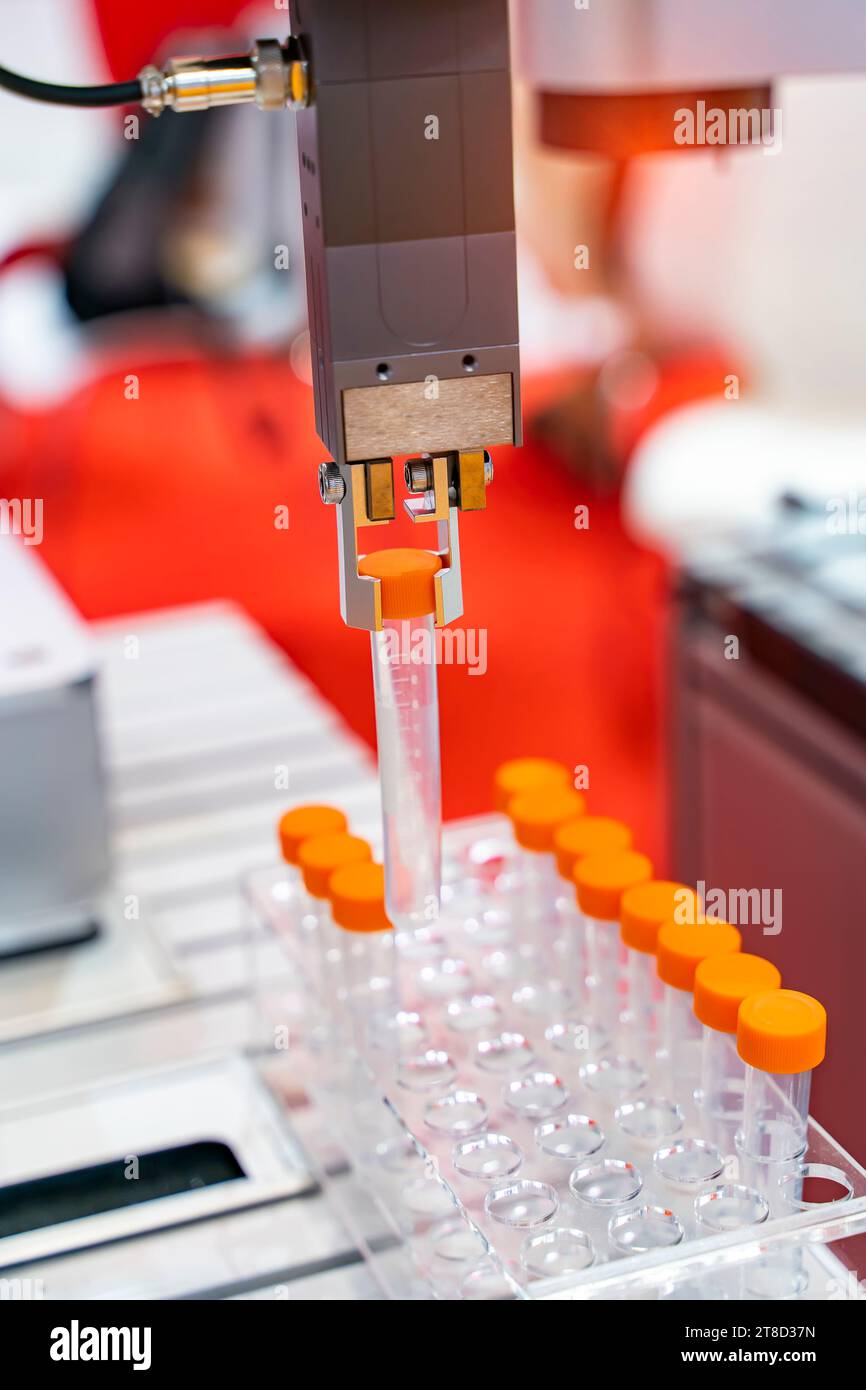 Robot arm with test tube for biological experiments in laboratory Stock ...