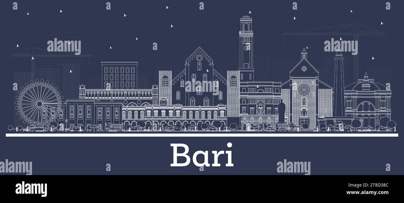 Outline Bari Italy city skyline with white buildings. Vector ...