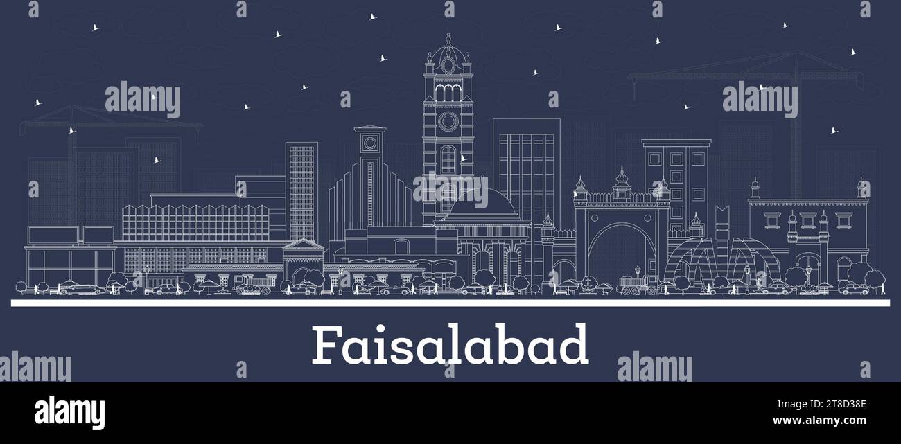 Outline Faisalabad Pakistan city skyline with white buildings. Vector ...