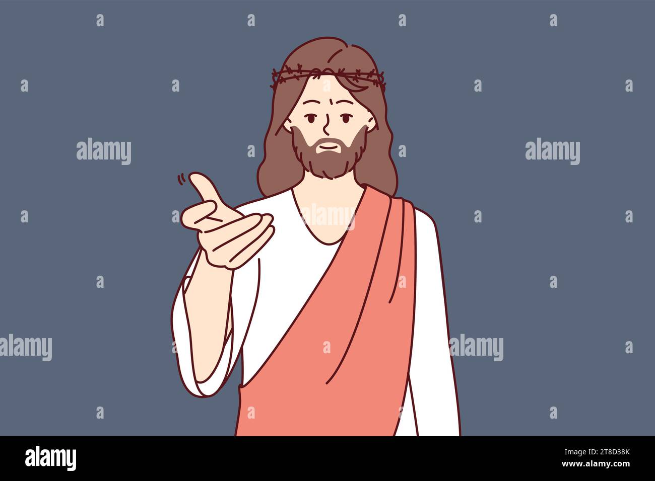 Jesus wearing crown of thorns reaches out to screen offering help and ...