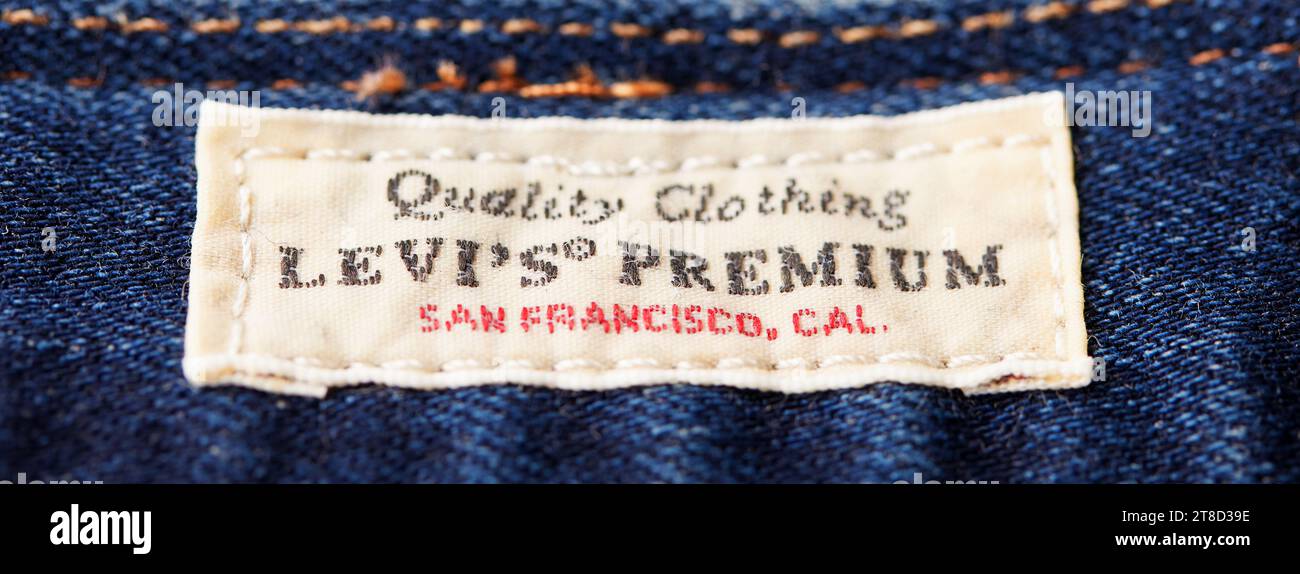 Close up of the details of new LEVI'S 501 Jeans. label and patch LEVI'S ...