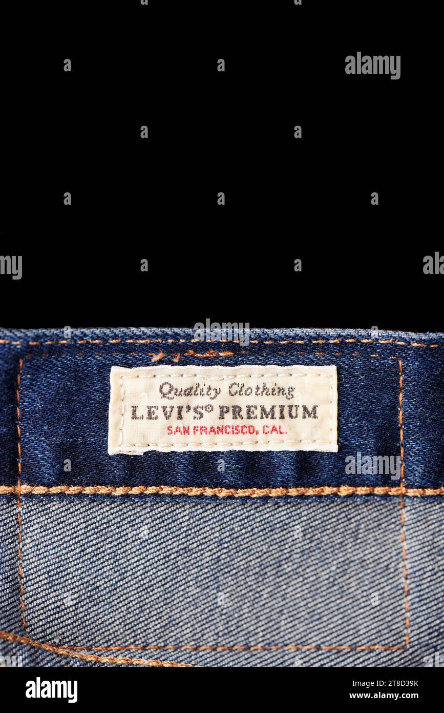 Close up of the details of new LEVI'S 501 Jeans. label and patch LEVI'S ...