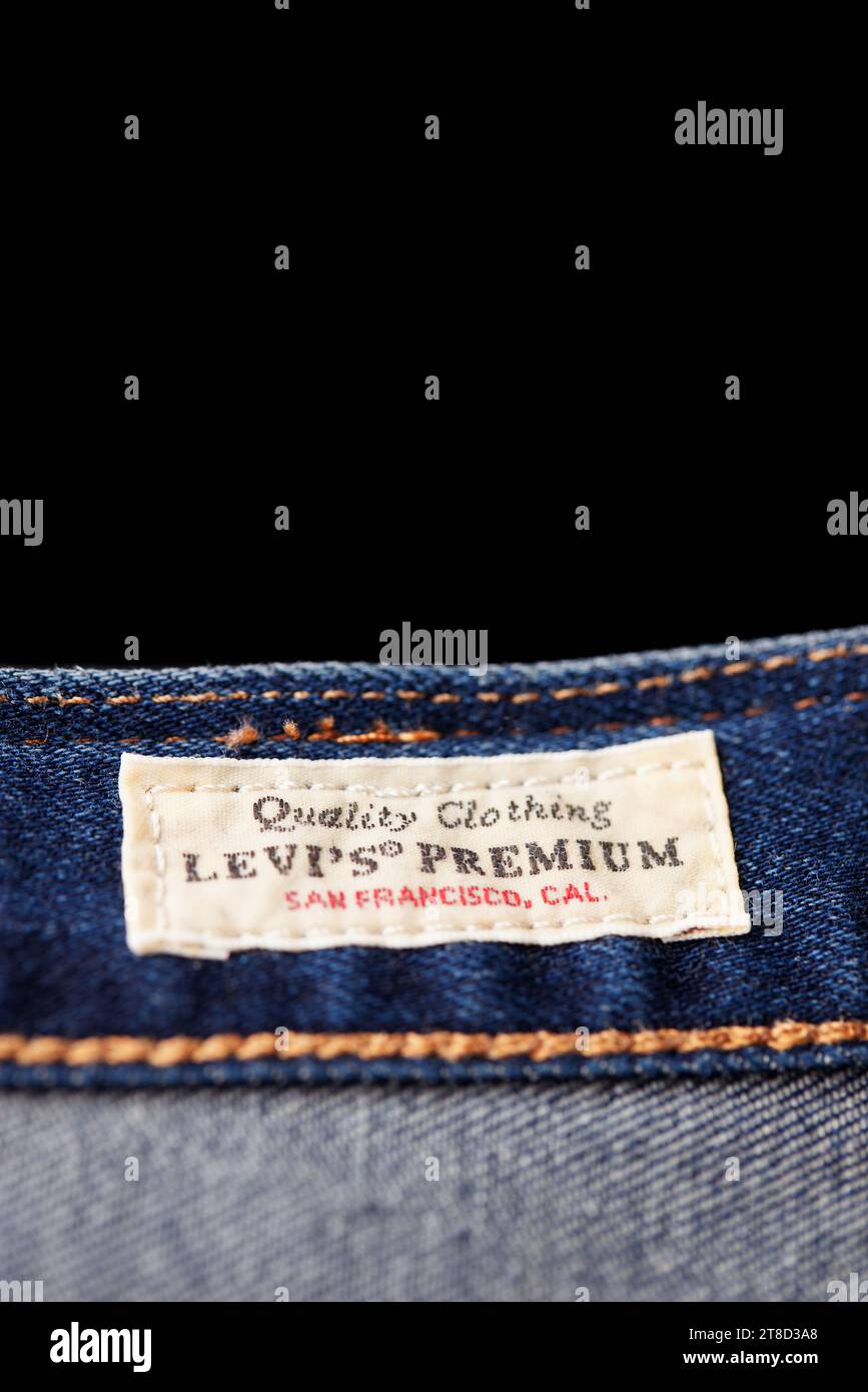 Close up of the details of new LEVI'S 501 Jeans. label and patch LEVI'S ...