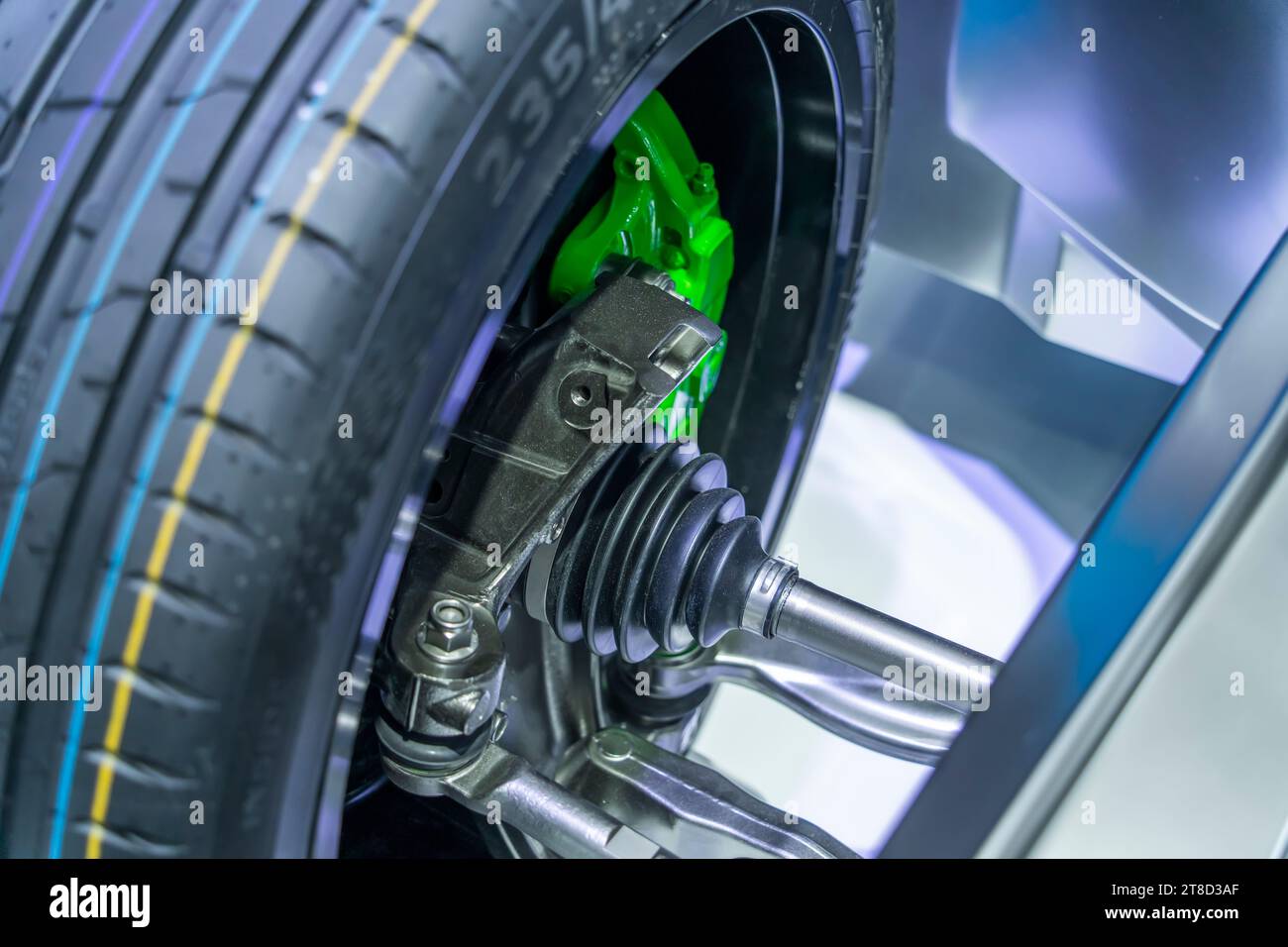 electric system of eco car front driving axle in the car, visible ...