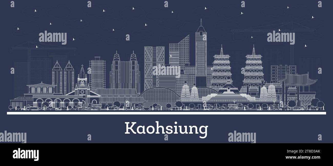 Outline Kaohsiung Taiwan city skyline with white buildings. Vector ...