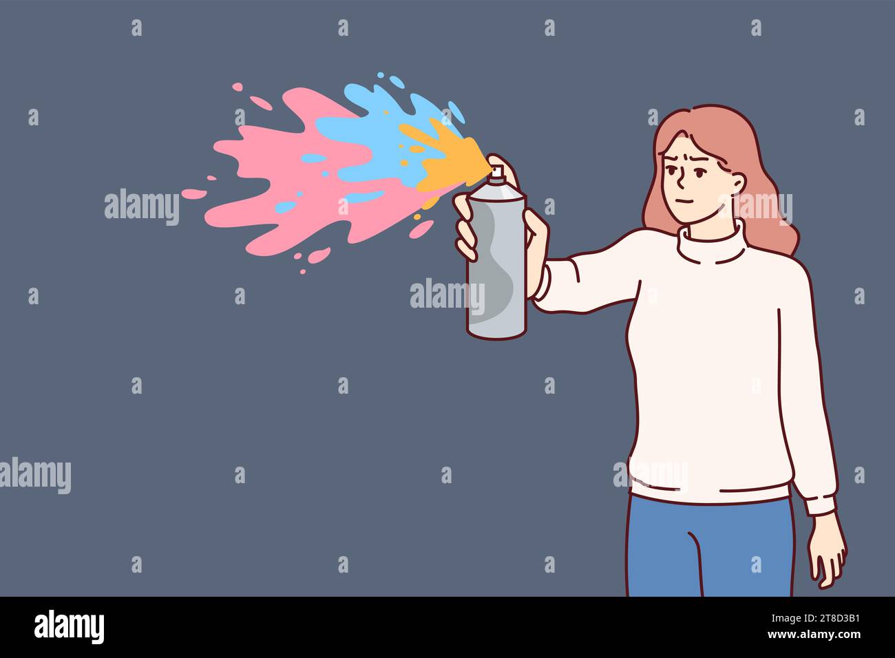 Angry woman draws graffiti using paint can to express dissatisfaction ...