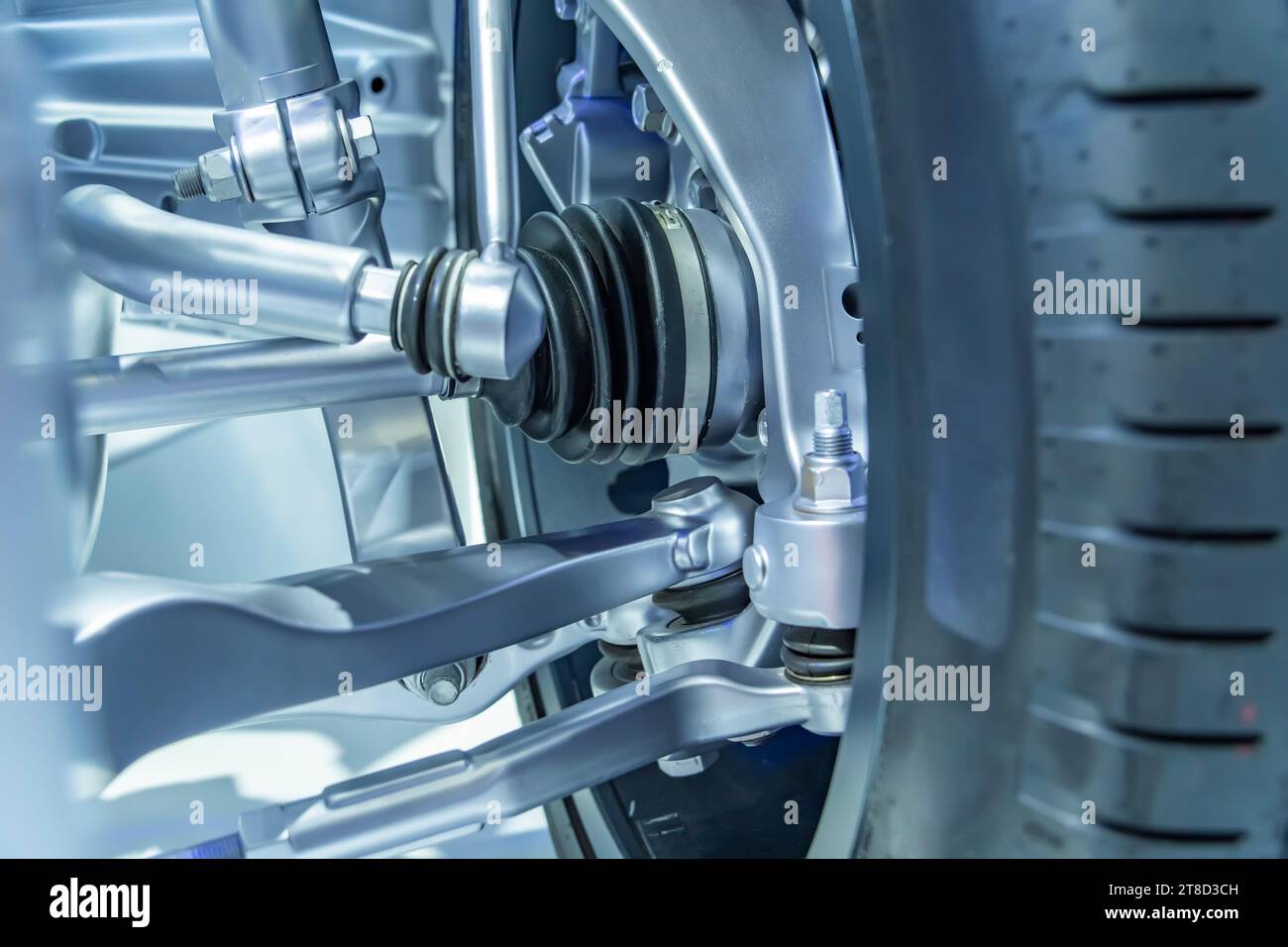 electric system of eco car front driving axle in the car, visible ...