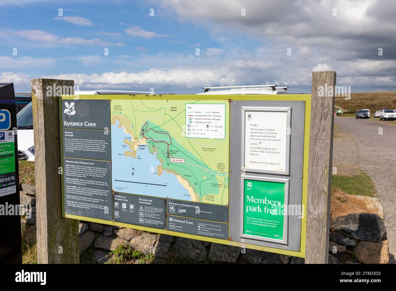 Kynance Cove Cornwall, information board and map sign, at this Cornish ...