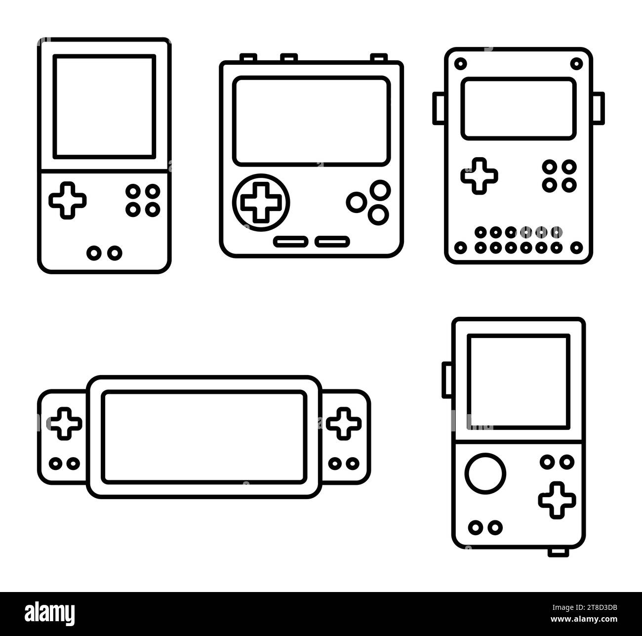 Portable handheld retro gaming console. Outline icons set. Vector ... Portable handheld retro gaming console. Outline icons set. Vector ...