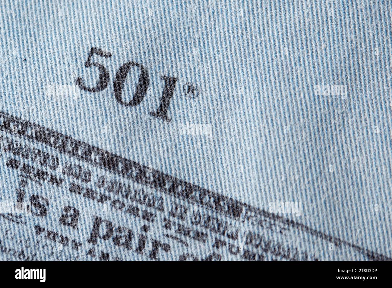 Close up of the details of new LEVI'S 501 Jeans on the inside. label ...