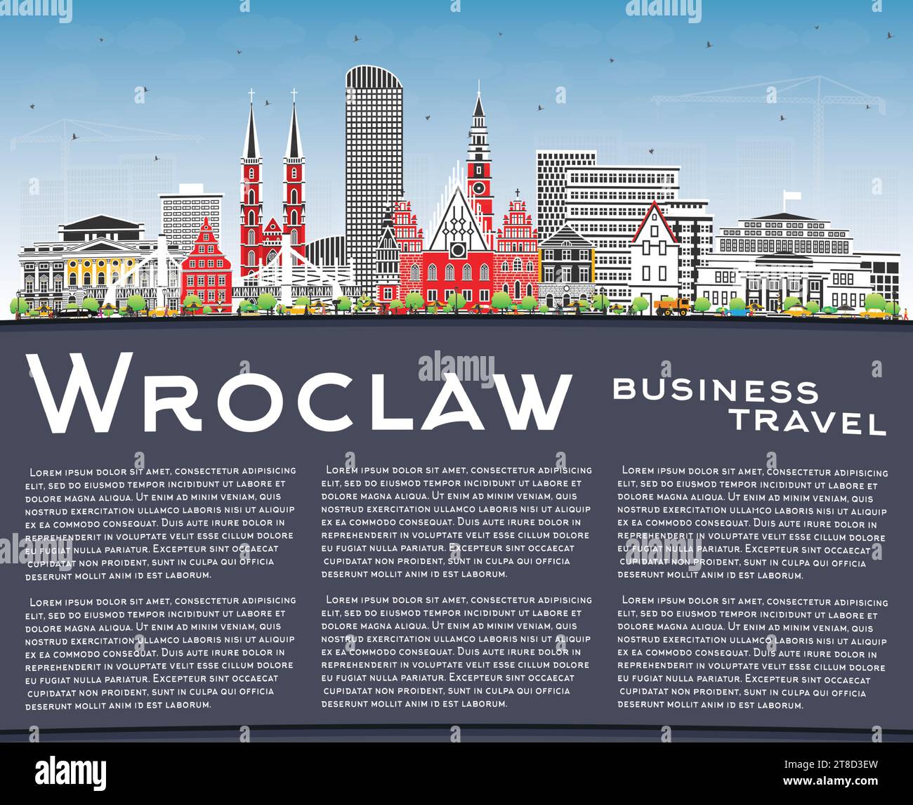 Wroclaw Poland City Skyline with Color Buildings, Blue Sky and copy ...