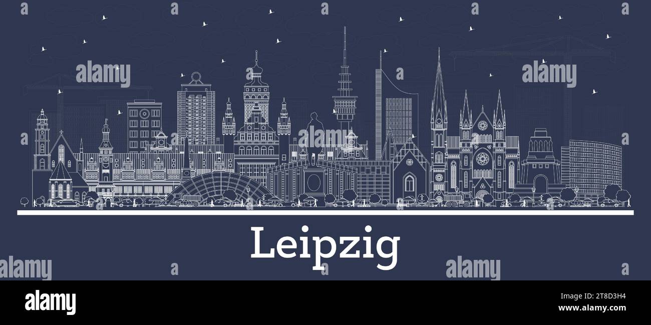 Outline Leipzig Germany city skyline with white buildings. Vector ...