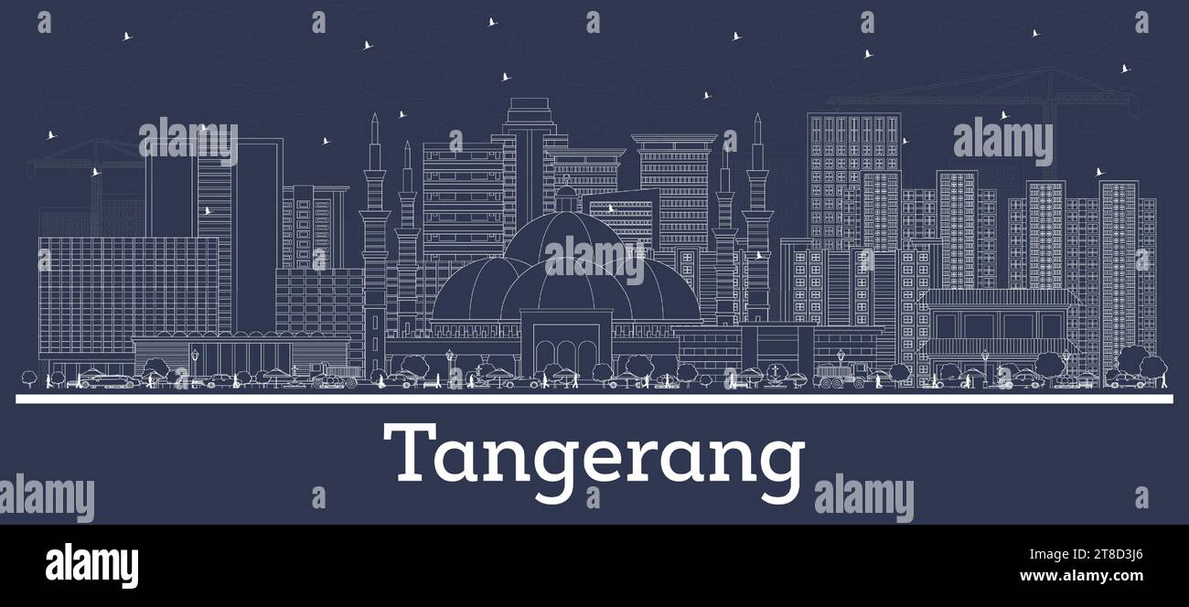 Outline Tangerang Indonesia city skyline with white buildings. Vector ...