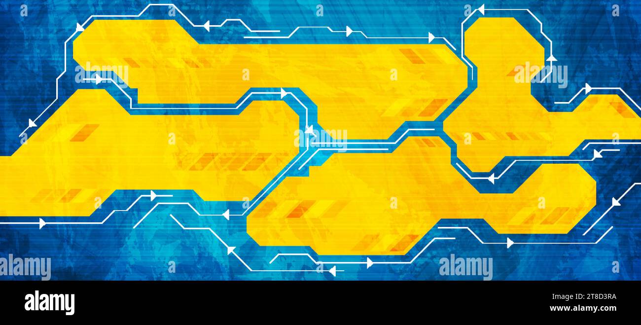 Blue and yellow grunge hi-tech abstract circuit board background ...
