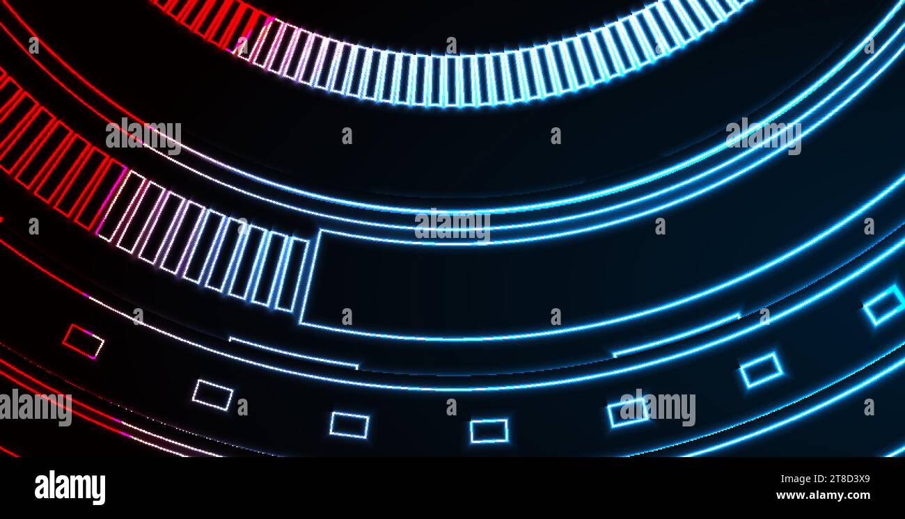 Blue And Red Glowing Neon Hud Gear Technology Background Luminous Futuristic Abstract Vector