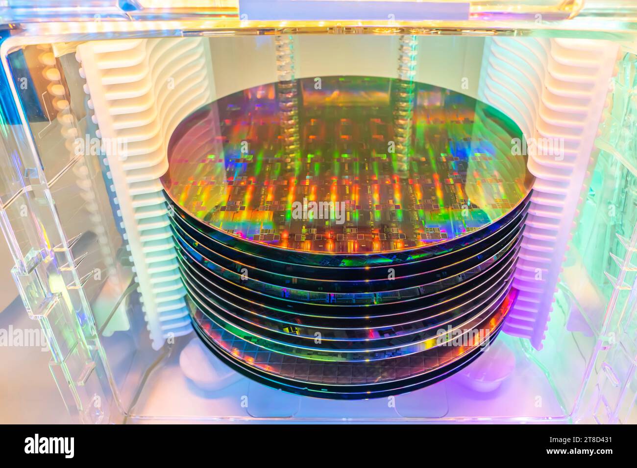 Silicon Wafer Under Cleanroom Fabrication in plastic holder box Stock ...