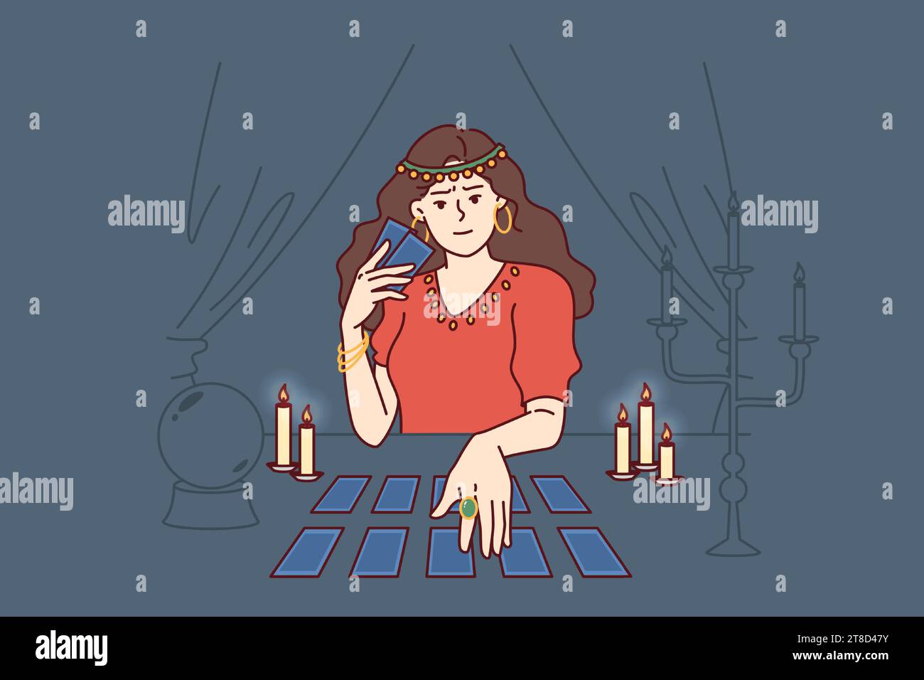 Soothsayer woman holds tarot cards predicting future and performing ...