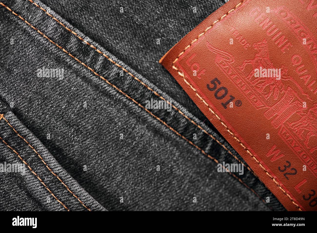 Close up of the details of new LEVI'S 501 Jeans. label and patch LEVI'S ...