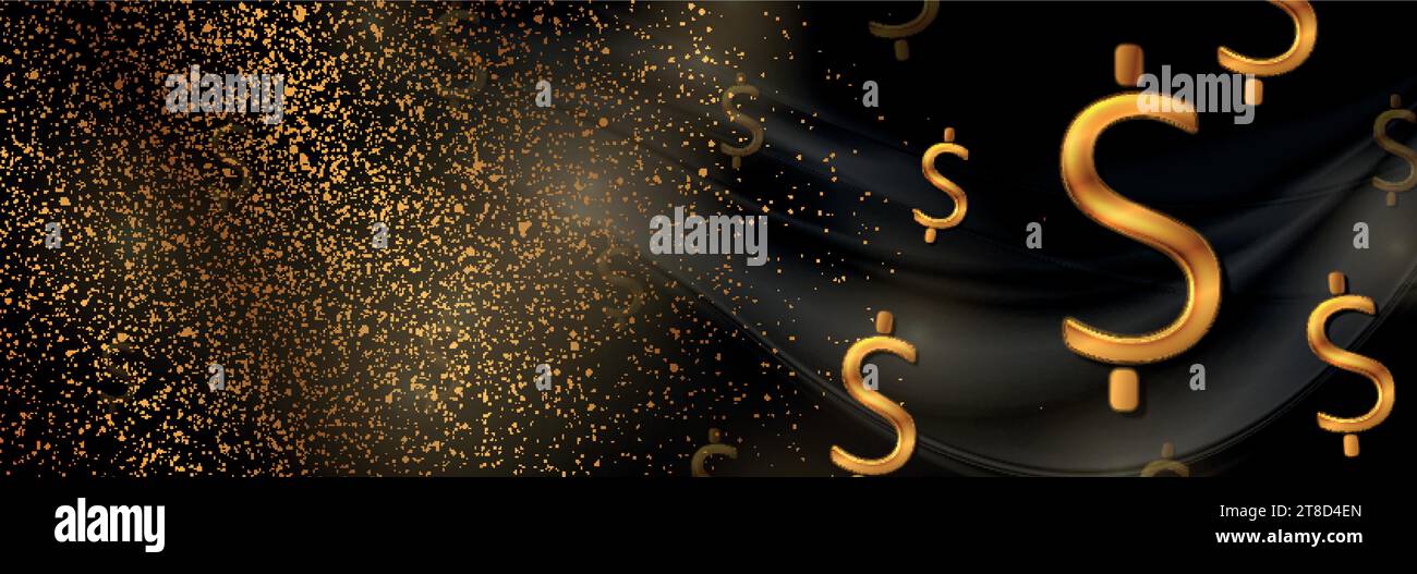 Black and luxury golden wavy abstract background with dollar signs ...