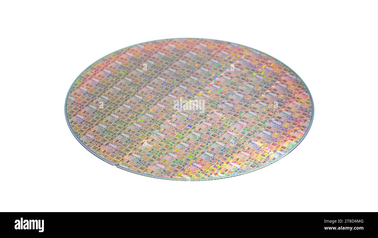 Silicon wafer with processor cores isolated on white background Stock ...