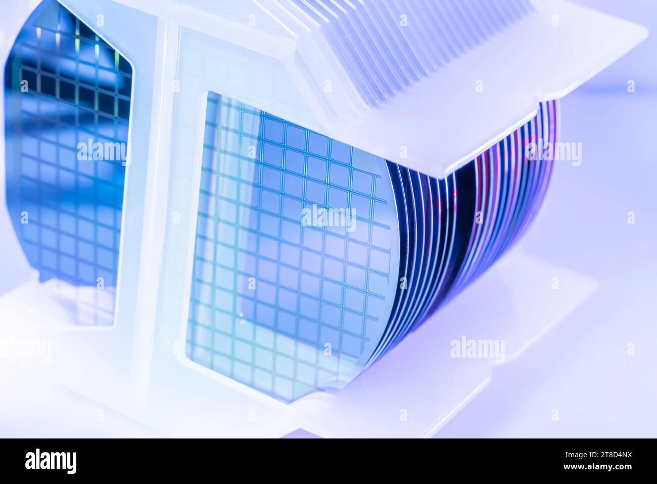 Silicon Wafer Under Cleanroom Fabrication in plastic holder box Stock ...